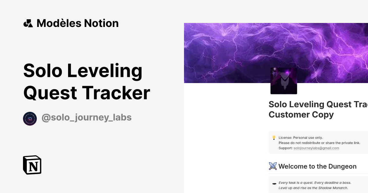 Modèle Solo Leveling Quest Tracker | Marketplace Notion
