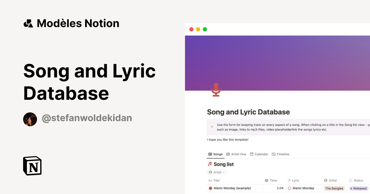Song and Lyric Database | Modèle créé par Stefan Woldekidan ...