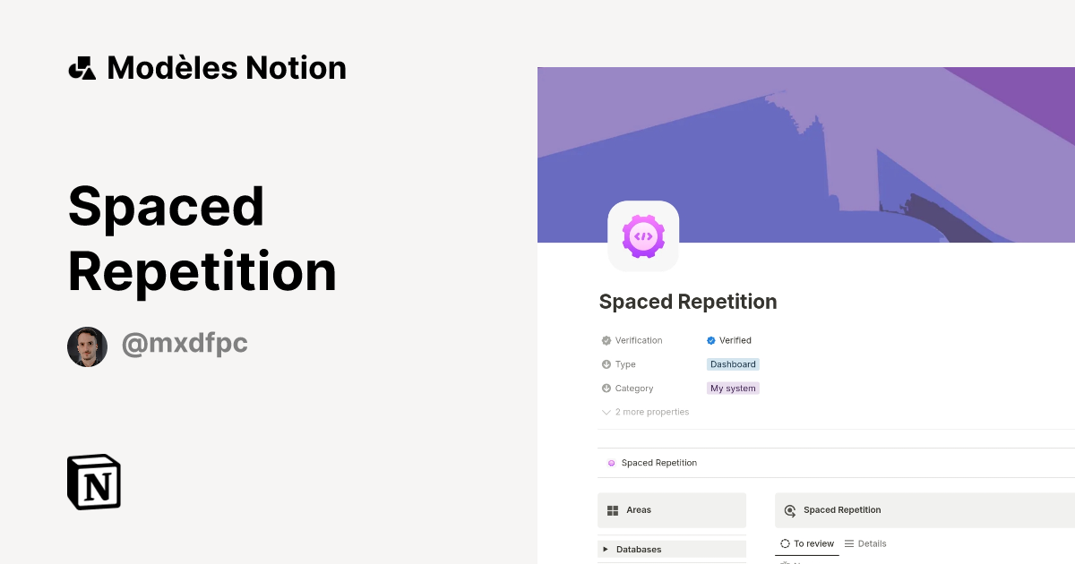 Spaced Repetition | Modèle créé par Marlon Cerozino | Marketplace Notion