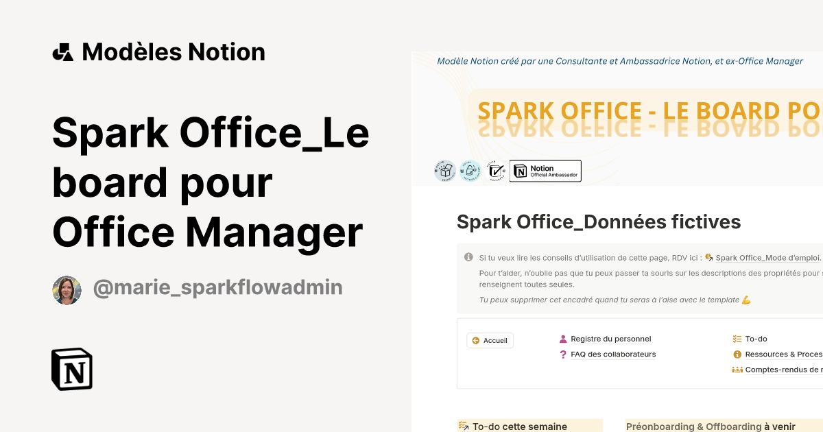 Modèle Spark Office_Le board pour Office Manager | Marketplace Notion