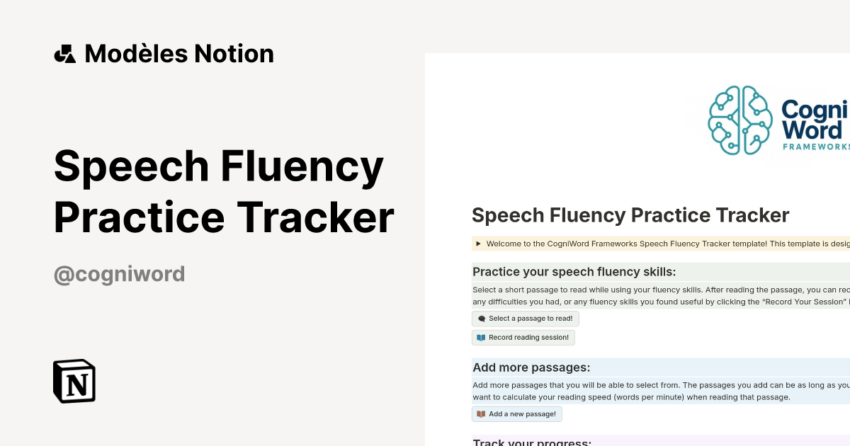 Modèle Speech Fluency Practice Tracker | Marketplace Notion