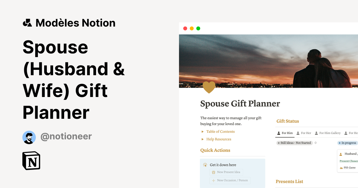 Spouse (Husband & Wife) Gift Planner | Modèle créé par Con The ...