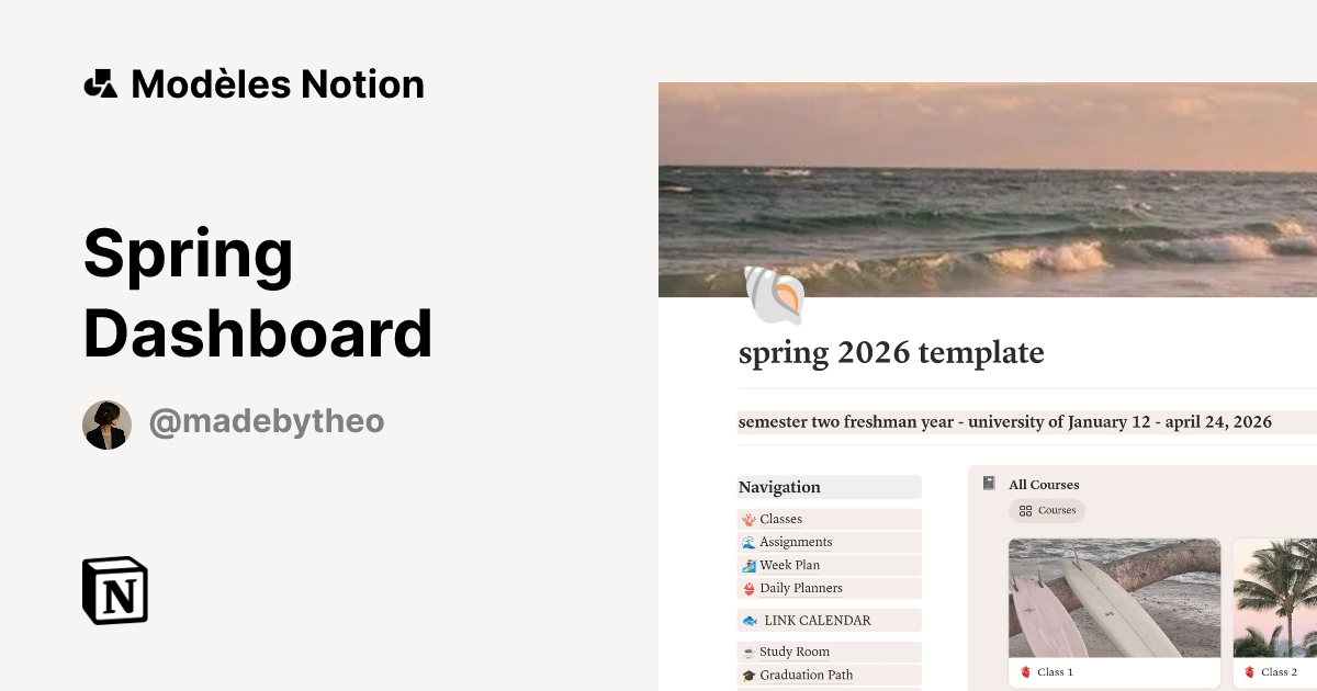 Modèle Spring Dashboard | Marketplace Notion
