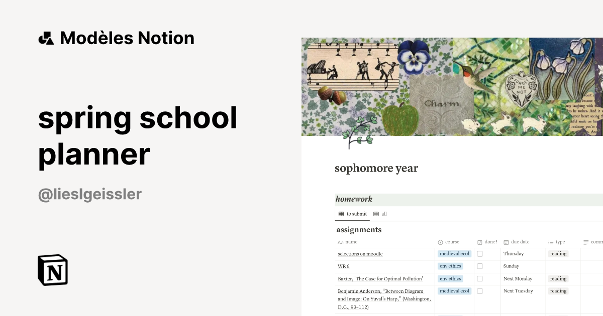 Modèle spring school planner | Marketplace Notion