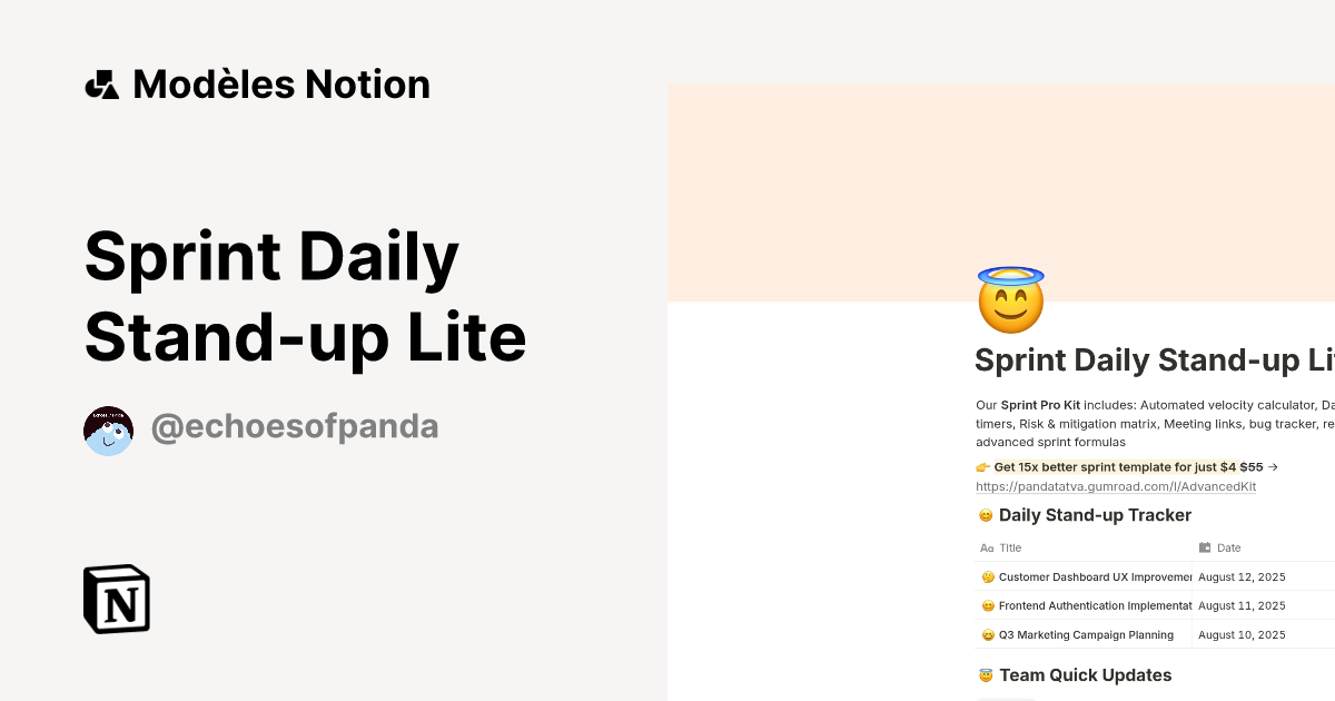 Sprint Daily Stand-up Lite | Modèle créé par Echoes of Panda🐼 | Marketplace Notion