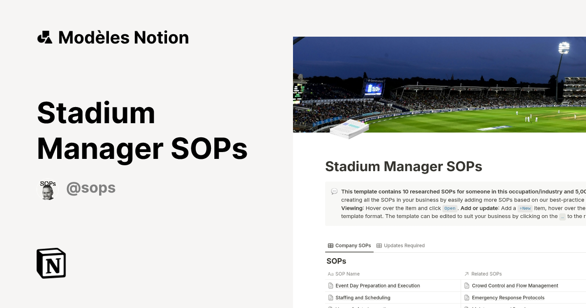 Stadium Manager SOPs | Modèle créé par SOPs | Marketplace Notion