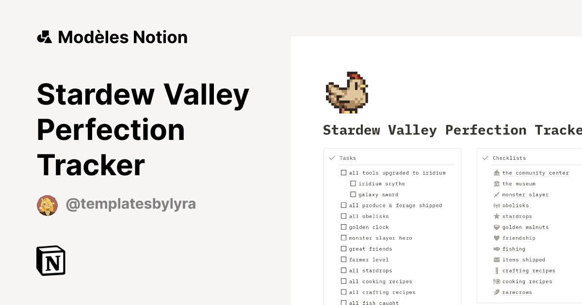 Modèle Stardew Valley Perfection Tracker | Marketplace Notion