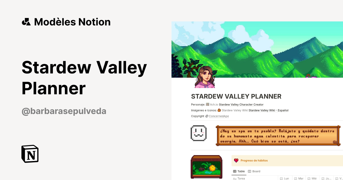 Stardew Valley Planner | Modèle créé par barbara | Marketplace Notion