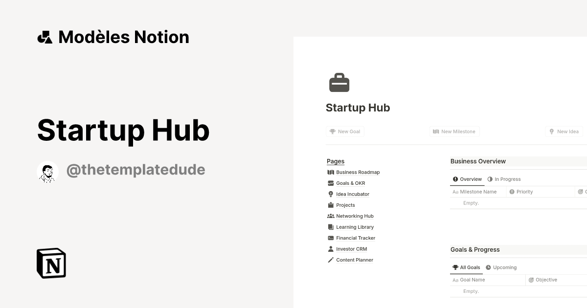 Modèle Startup Hub | Marketplace Notion
