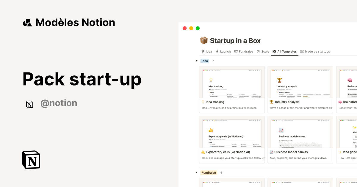 Modèle Pack start-up 2025 | Marketplace Notion