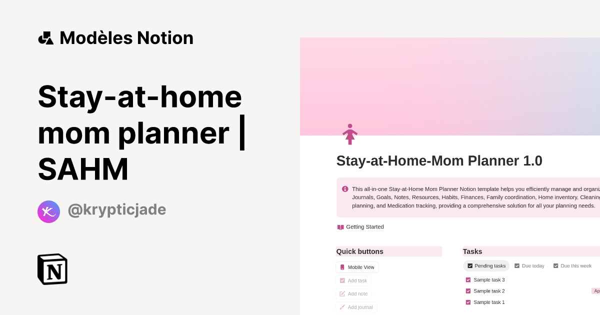 Stay-at-home mom planner | SAHM | Stay at home mom | Modèle créé par ...
