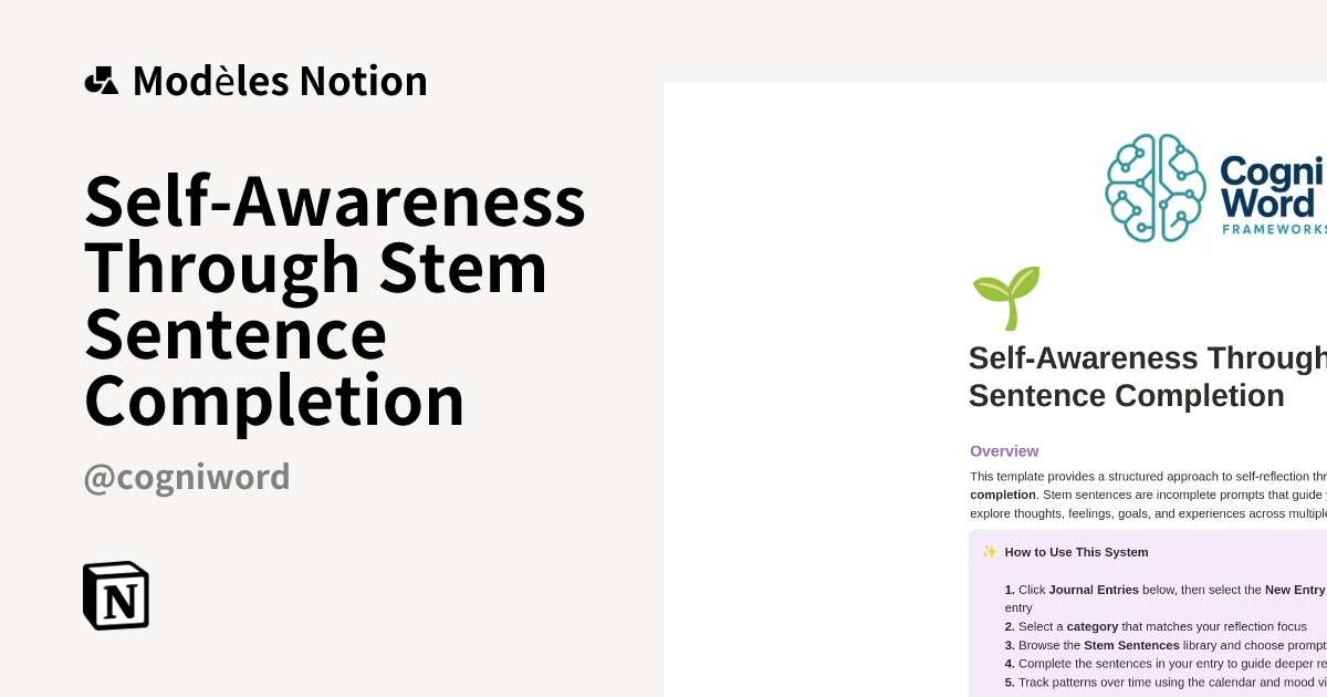 Modèle Self-Awareness Through Stem Sentence Completion | Marketplace Notion