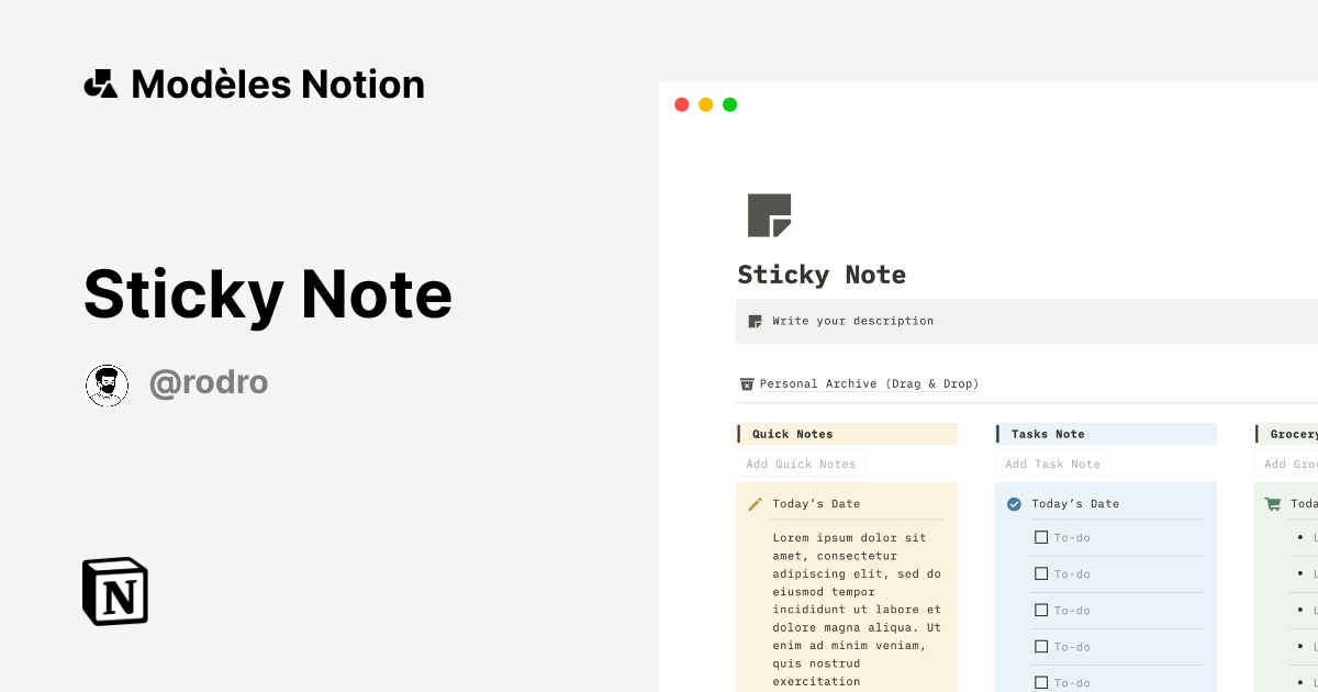 Modèle Sticky Note | Marketplace Notion
