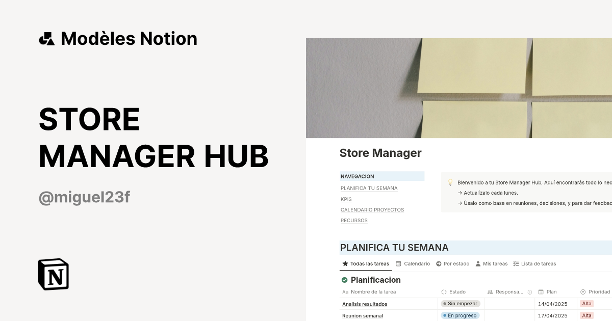 STORE MANAGER HUB | Modèle créé par Miguel Gonzalez | Marketplace Notion