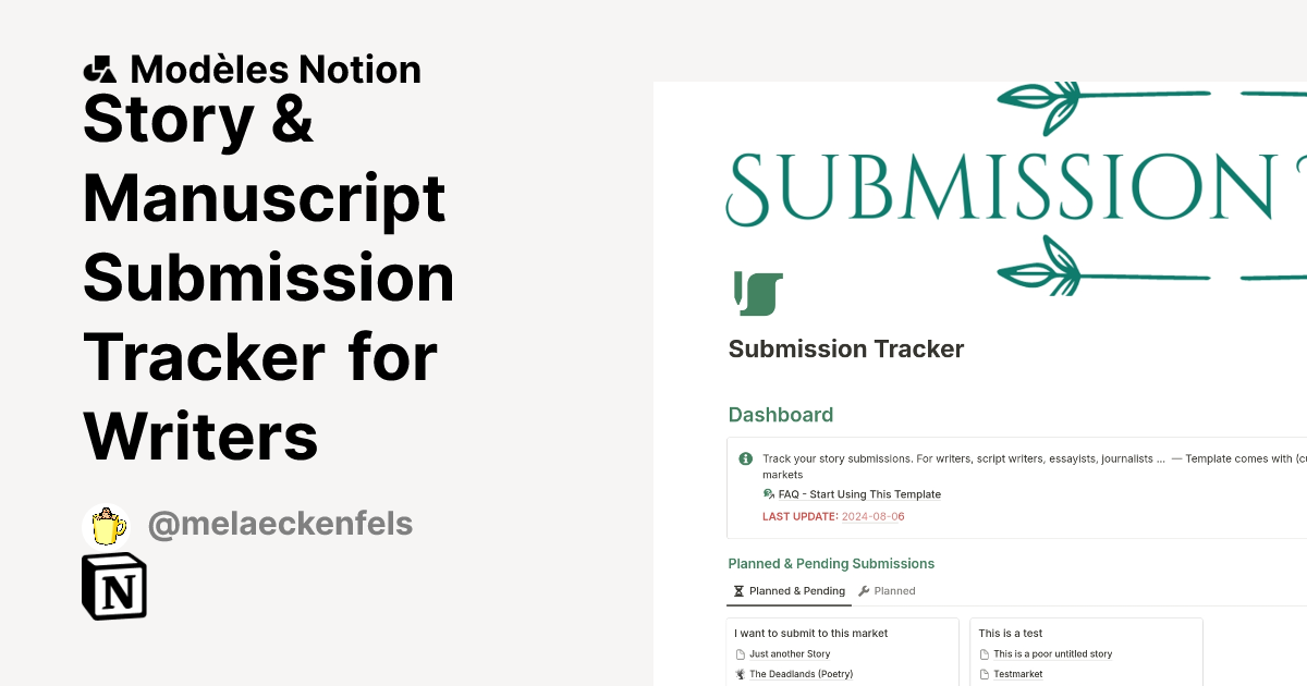 Modèle Story & Manuscript Submission Tracker for Writers | Marketplace ...