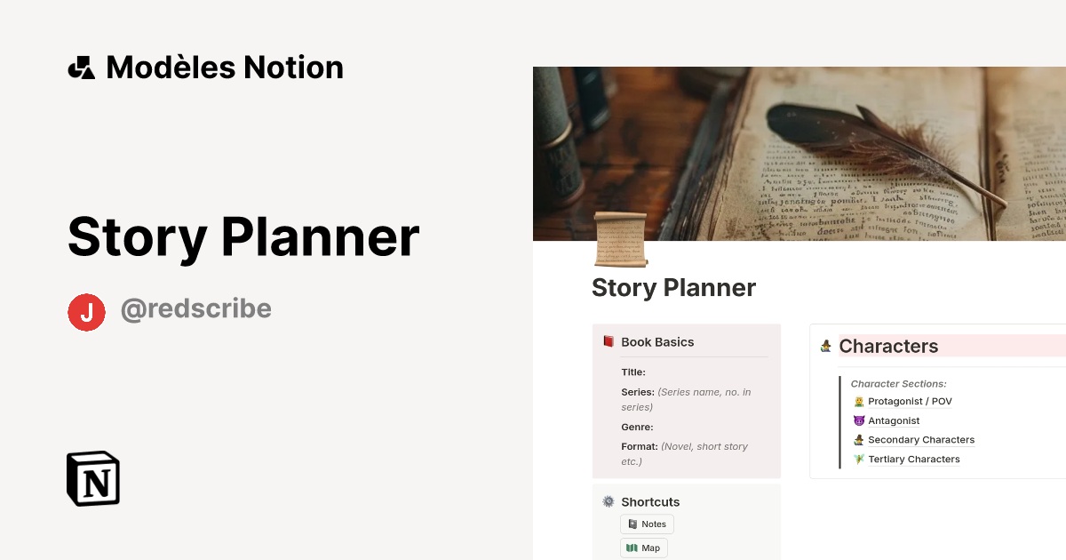 Story Planner | Modèle créé par Redscribe | Marketplace Notion