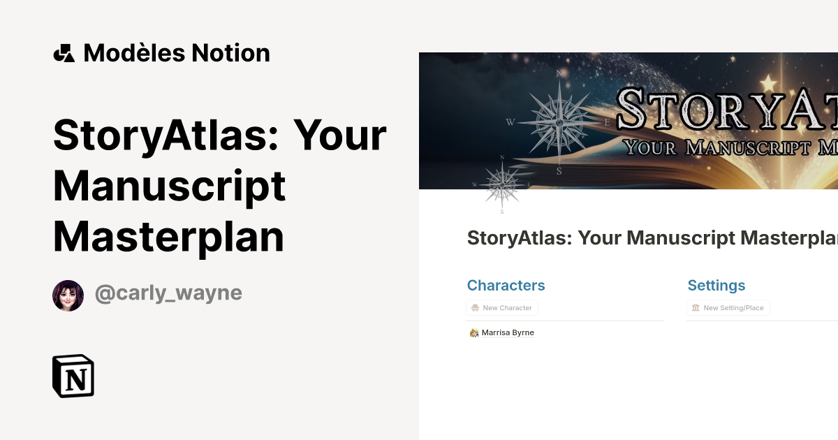 Modèle StoryAtlas: Your Manuscript Masterplan | Marketplace Notion