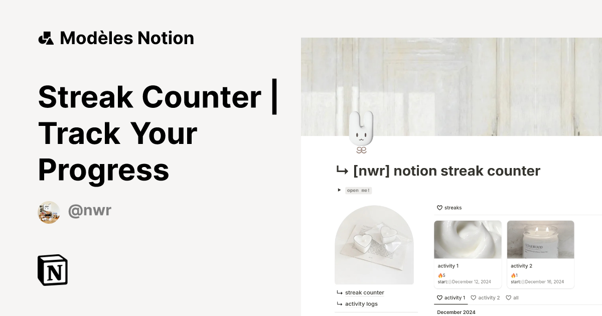 Modèle Streak Counter | Track Your Progress | Marketplace Notion