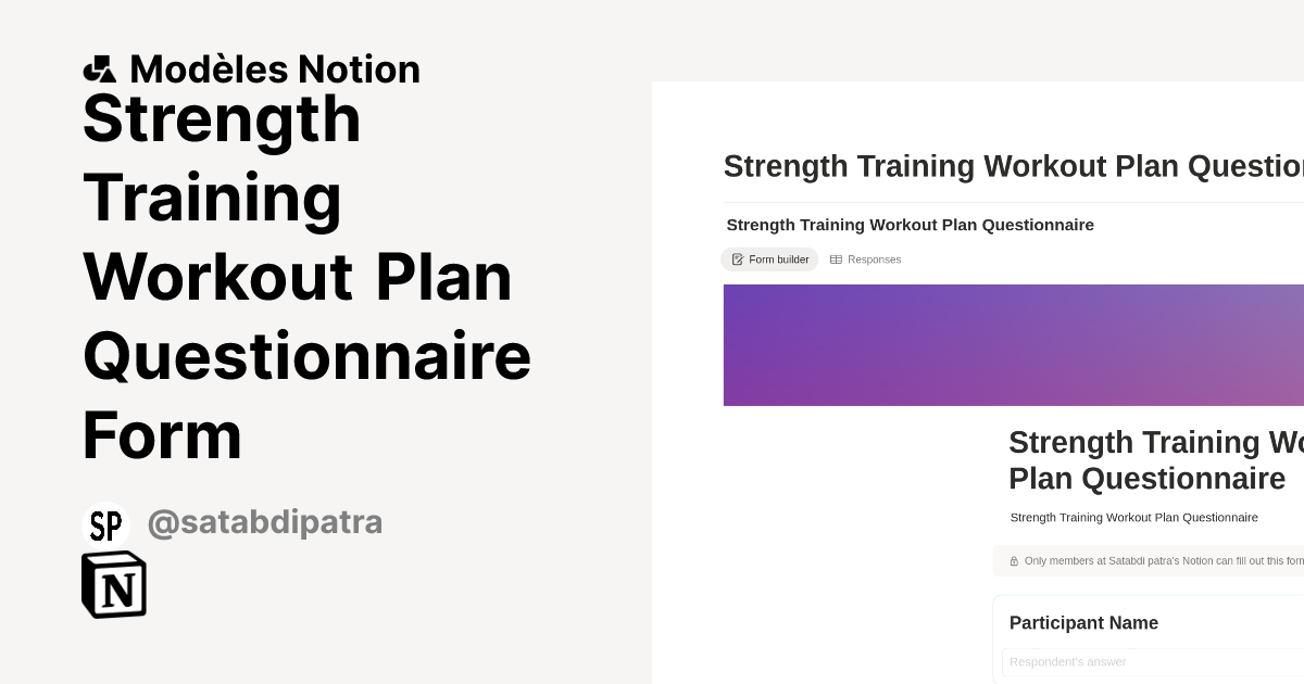 Strength Training Workout Plan Questionnaire Form | Modèle créé par ...