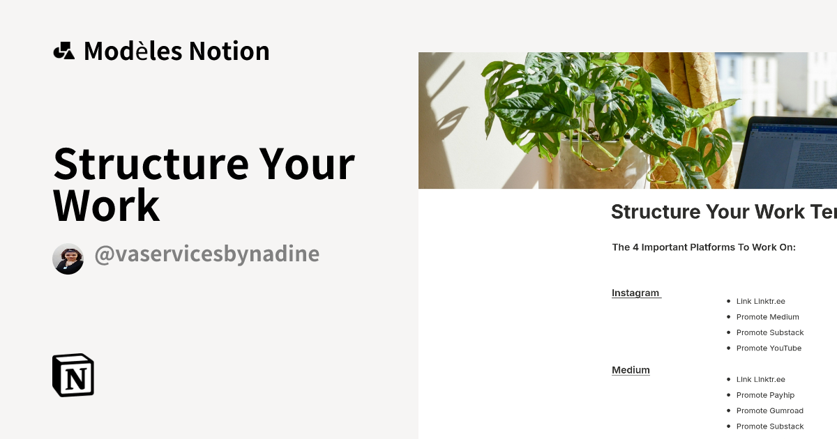 Structure Your Work | Modèle créé par VA Services By Nadine ...