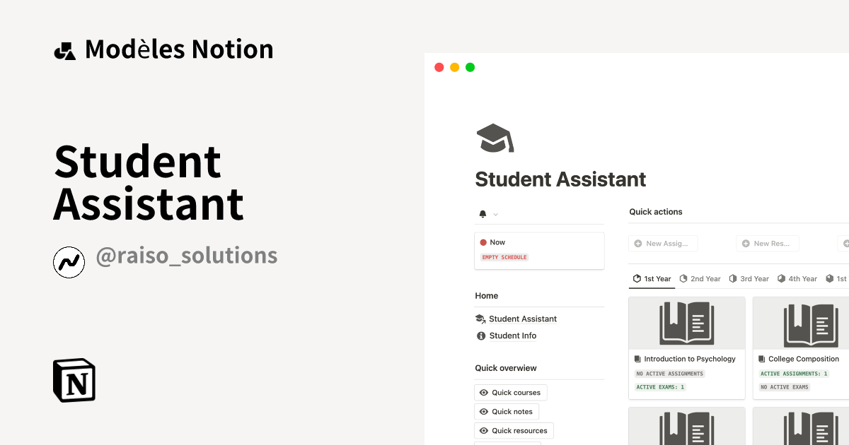 Student Assistant | Modèle créé par Raiso Solutions | Marketplace Notion