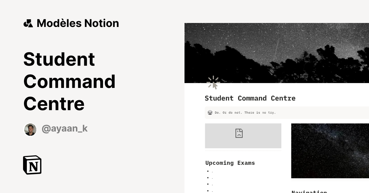 Modèle Student Command Centre | Marketplace Notion