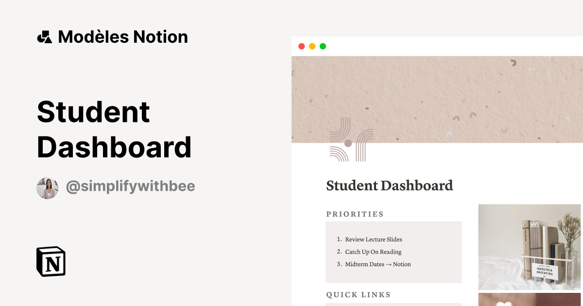 Student Dashboard | Modèle créé par SimplifyWithBee | Marketplace Notion