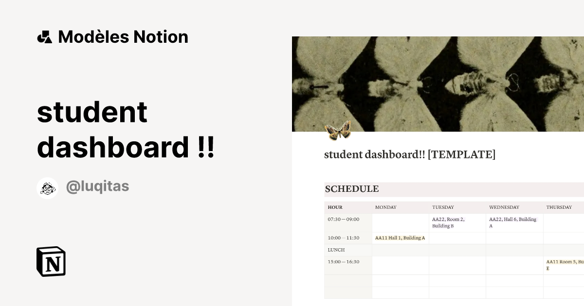Modèle student dashboard !! | Marketplace Notion