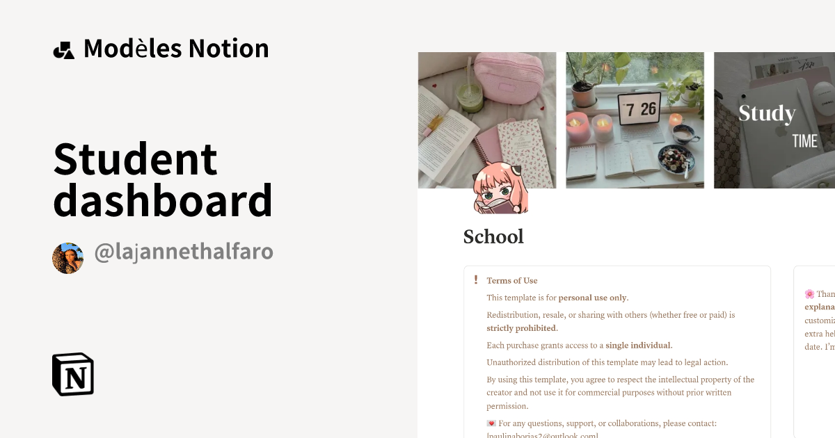 Modèle Student dashboard | Marketplace Notion