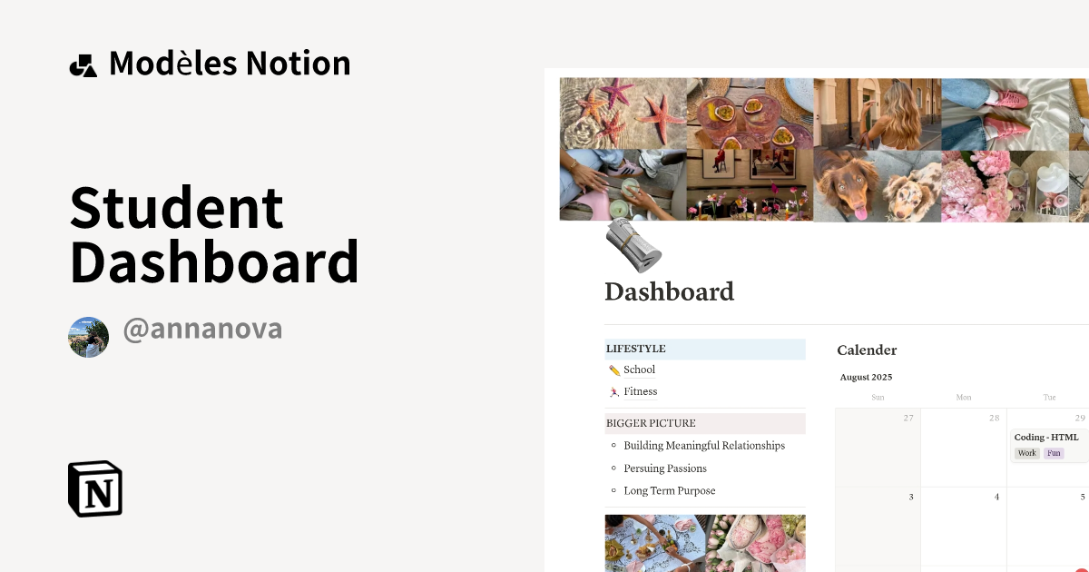 Modèle Student Dashboard | Marketplace Notion