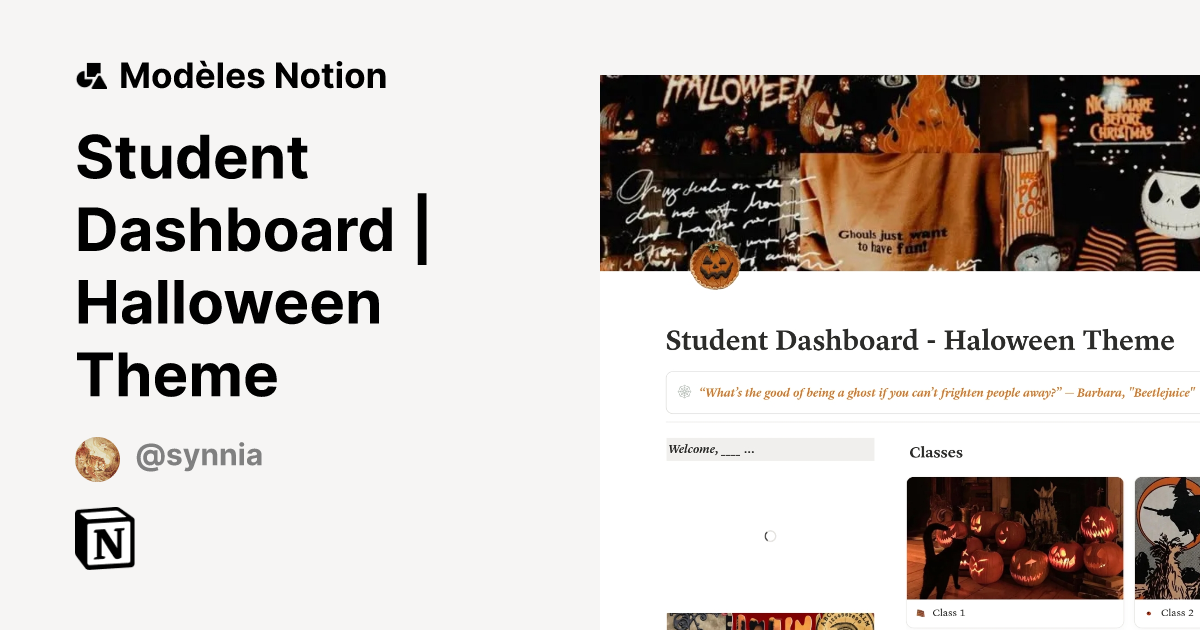 Modèle Student Dashboard | Halloween Theme | Marketplace Notion