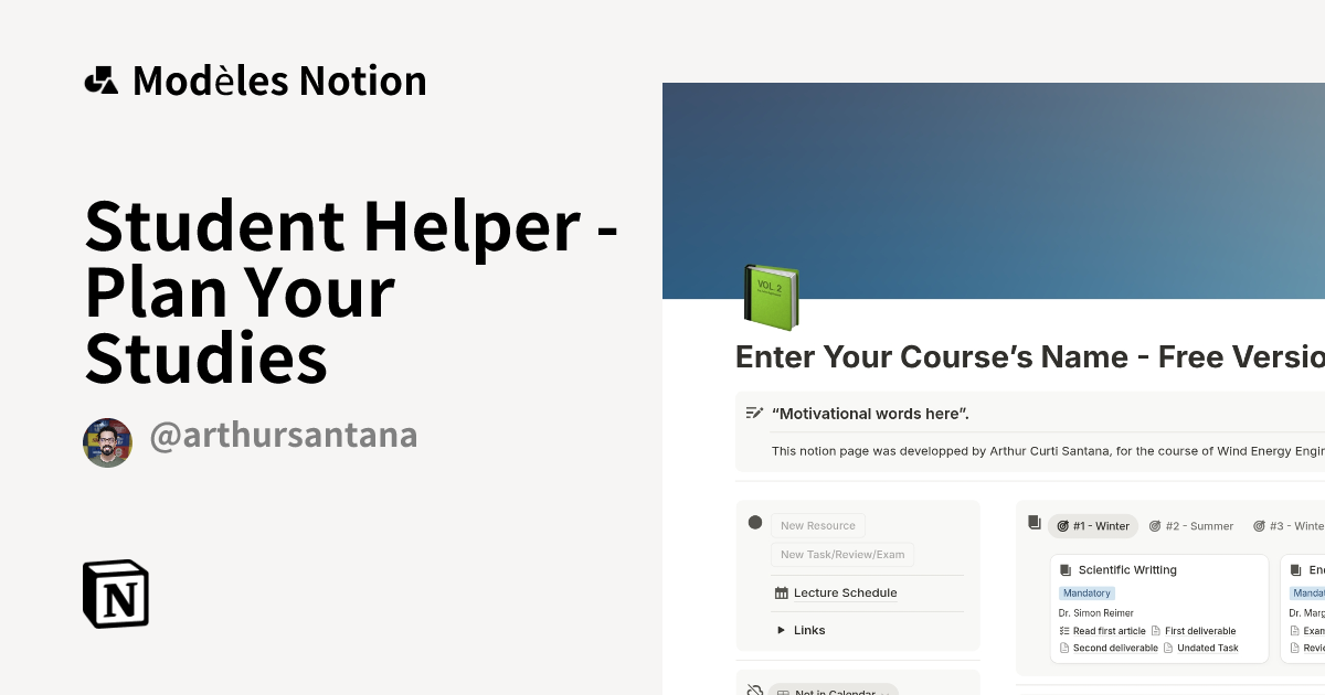 Modèle Student Helper - Plan Your Studies | Marketplace Notion
