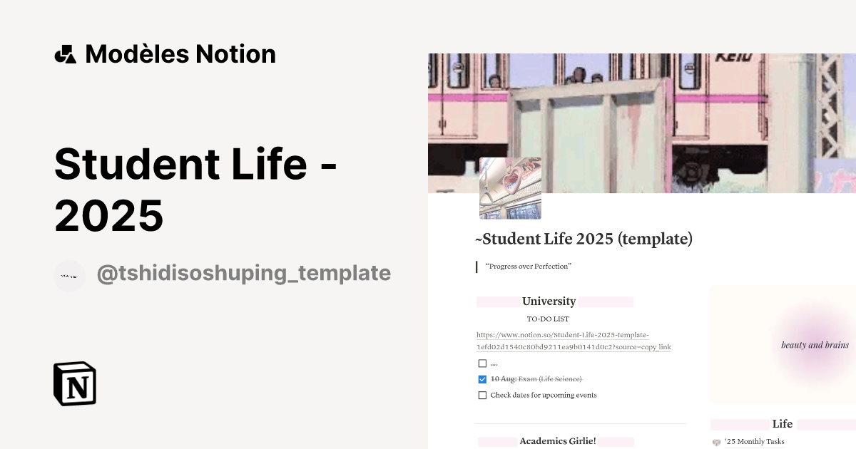 Modèle Student Life - 2025 | Marketplace Notion