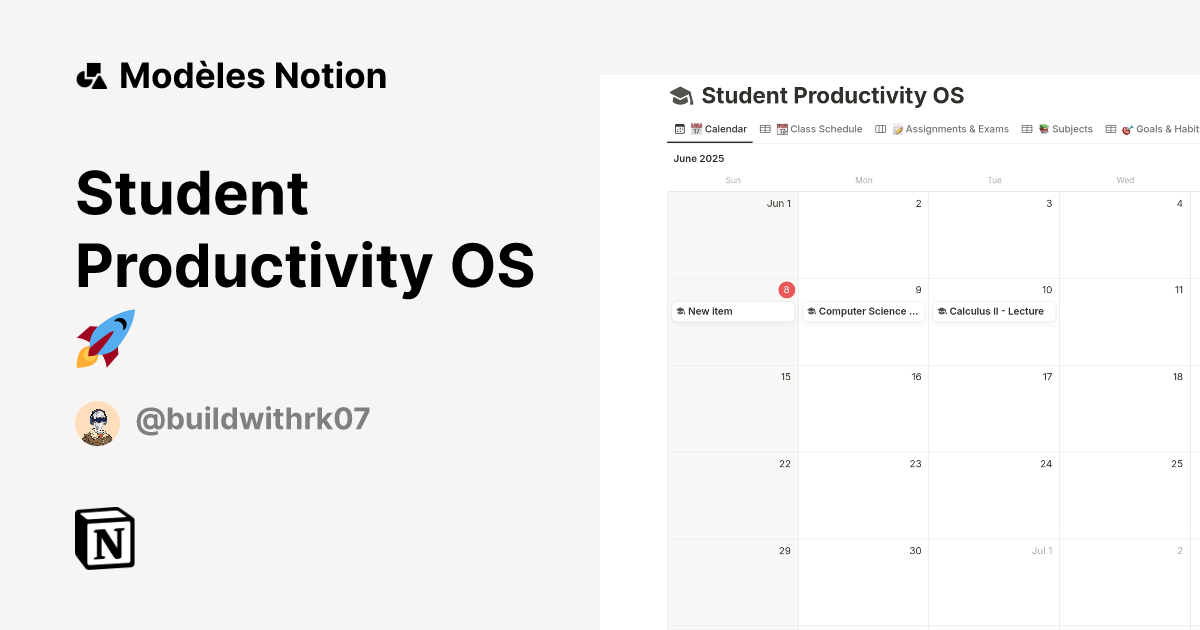 Modèle Student Productivity OS🚀 | Marketplace Notion