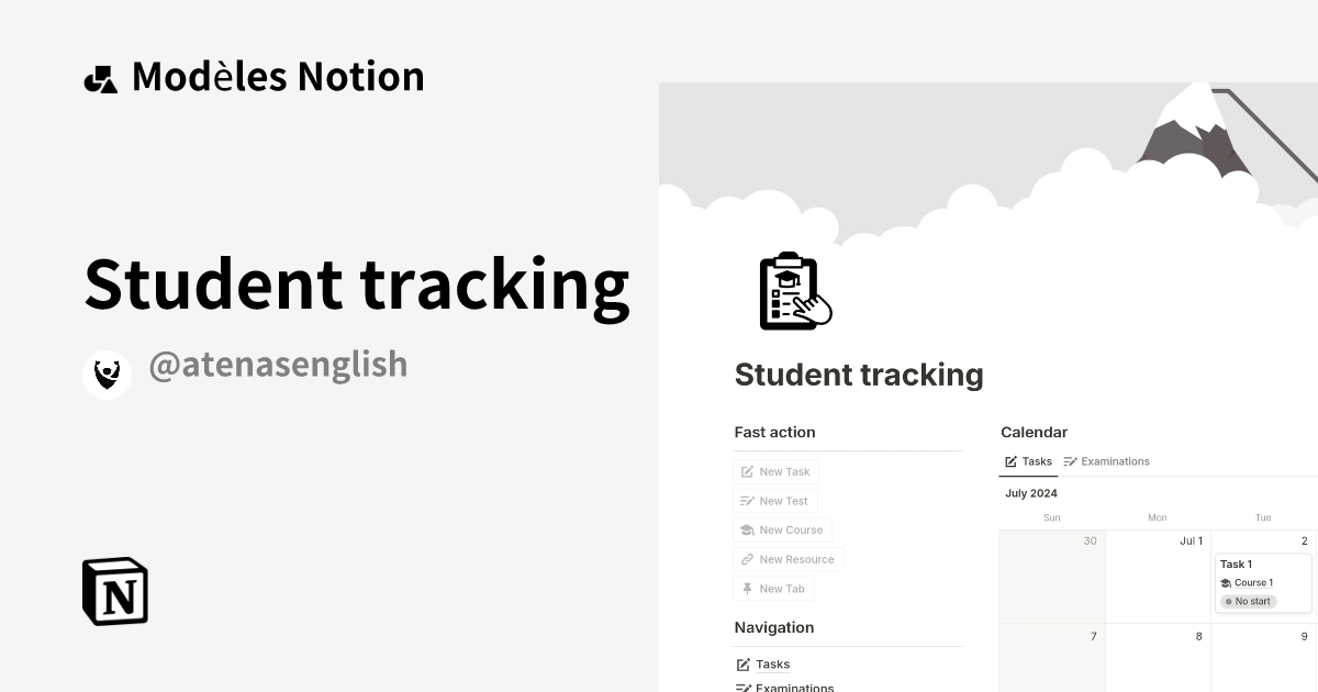 Student tracking | Modèle créé par Atenas | Marketplace Notion
