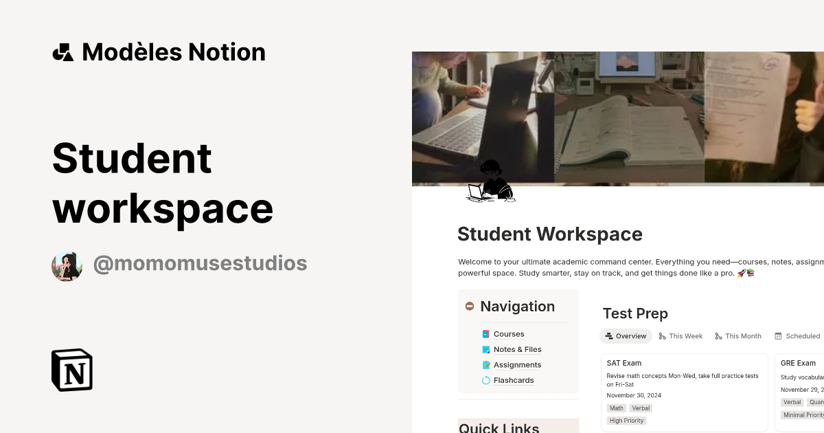 Modèle Student workspace | Marketplace Notion