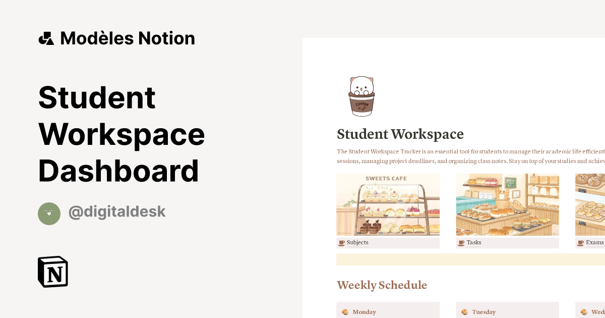 Student Workspace Dashboard | Modèle créé par Digital Desk ...