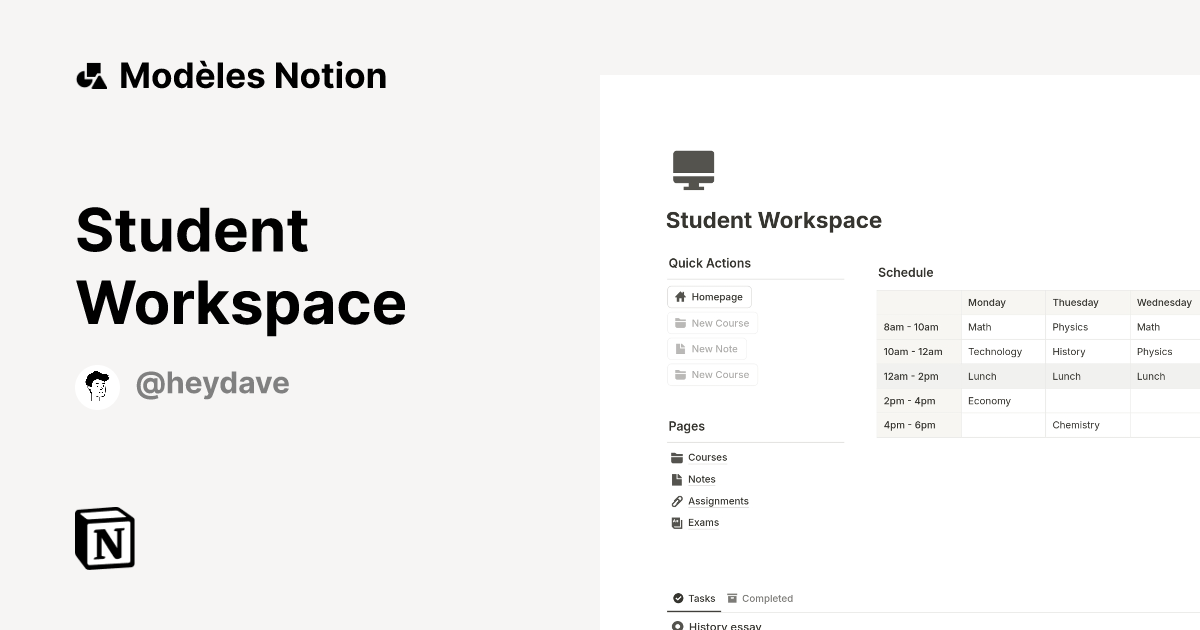 Modèle Student Workspace | Marketplace Notion
