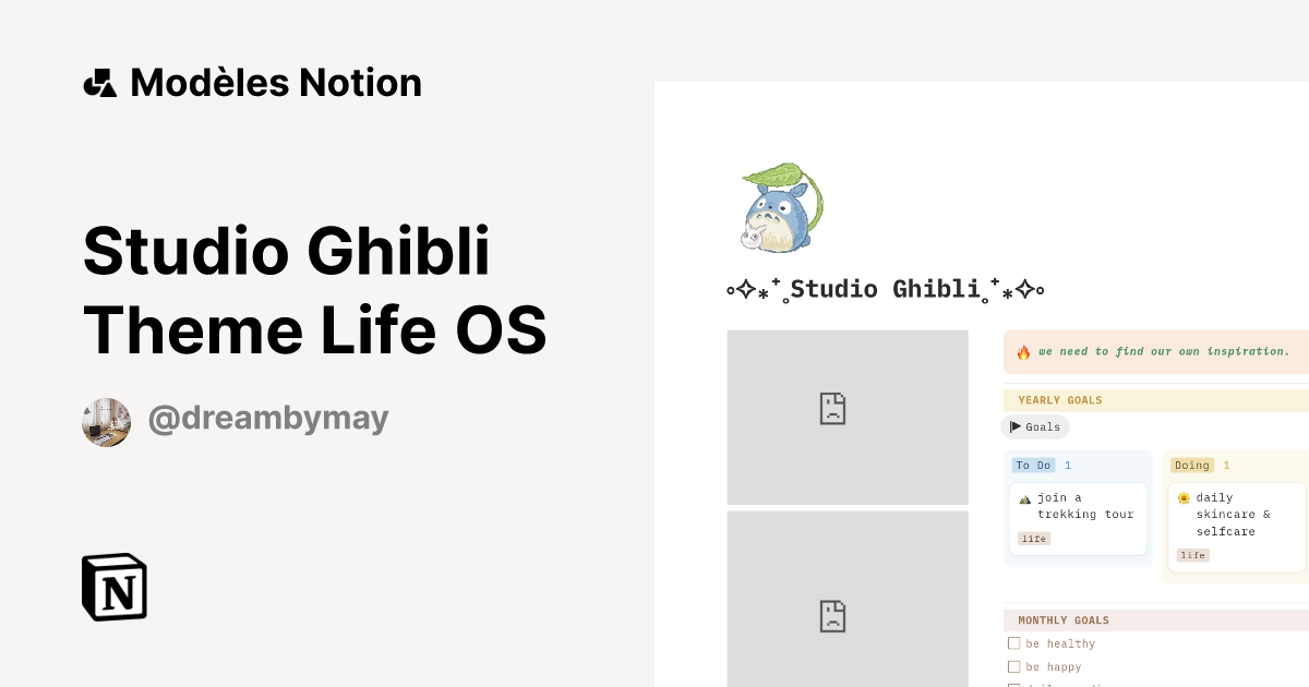 Studio Ghibli Theme Life OS | Modèle créé par Dream By May | Marketplace Notion