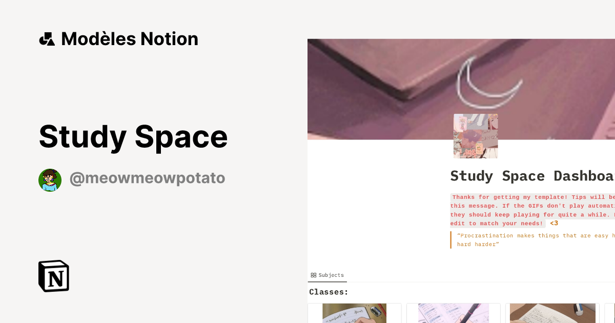 Modèle Study Space | Marketplace Notion