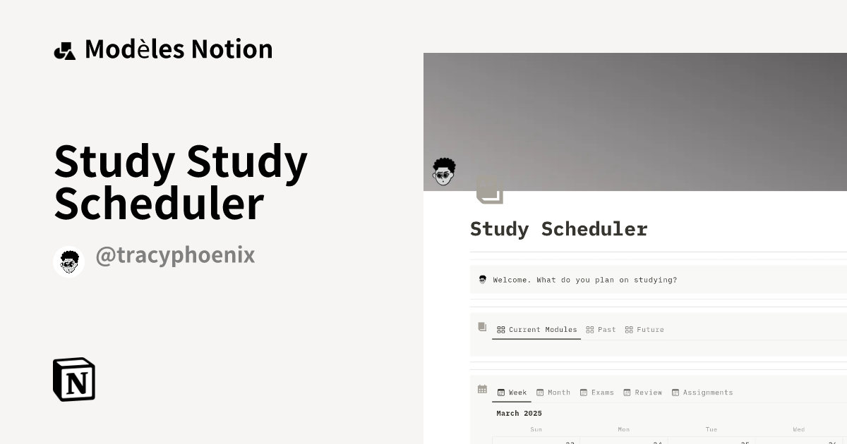 Study Study Scheduler | Modèle créé par Tracy | Marketplace Notion