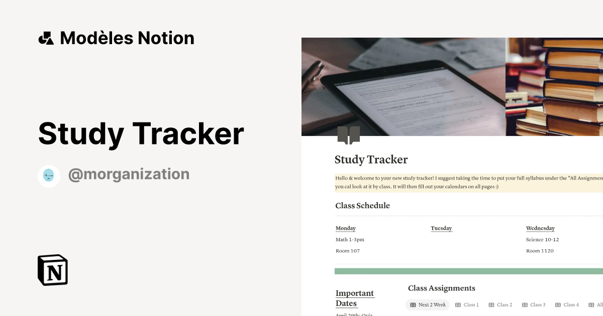 Modèle Study Tracker | Marketplace Notion