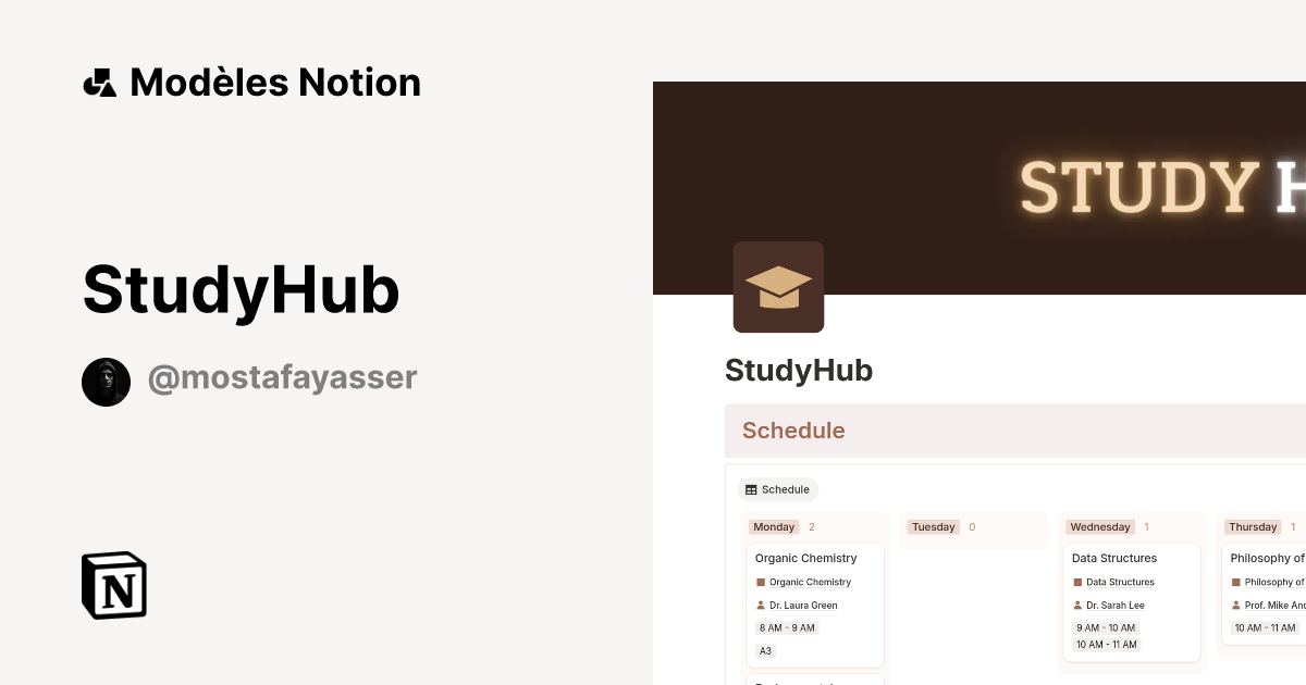 Modèle StudyHub | Marketplace Notion