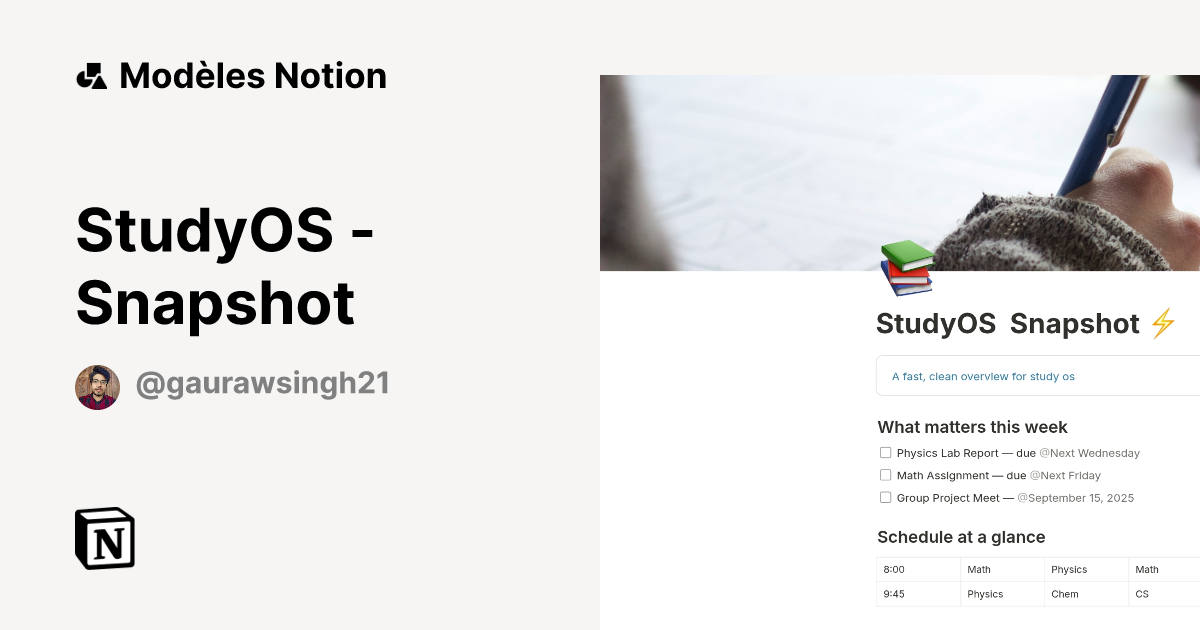 Modèle StudyOS - Snapshot | Marketplace Notion