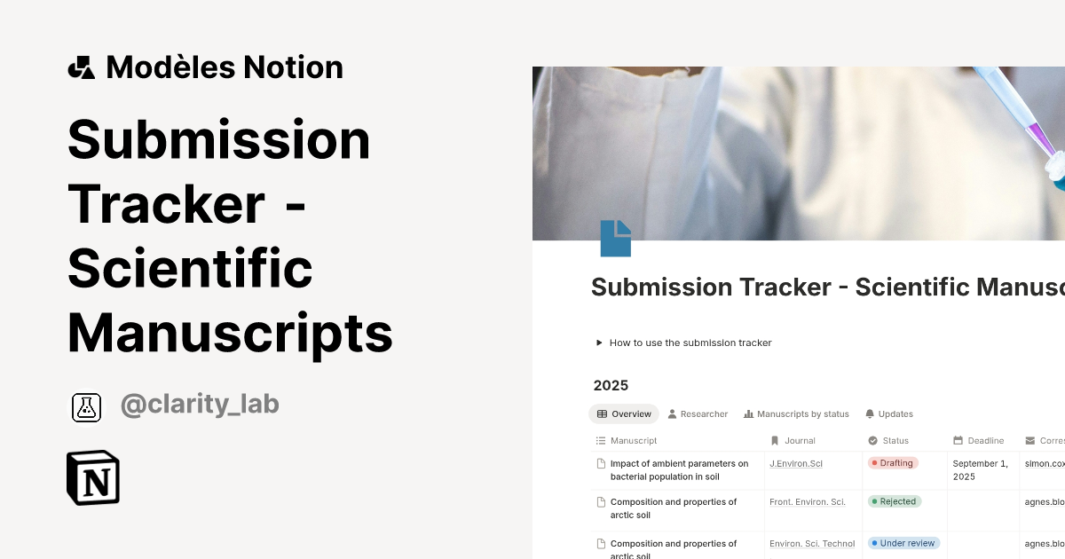 Modèle Submission Tracker - Scientific Manuscripts | Marketplace Notion