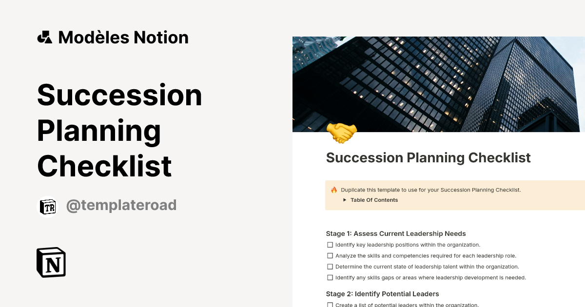 Modèle Succession Planning Checklist | Marketplace Notion
