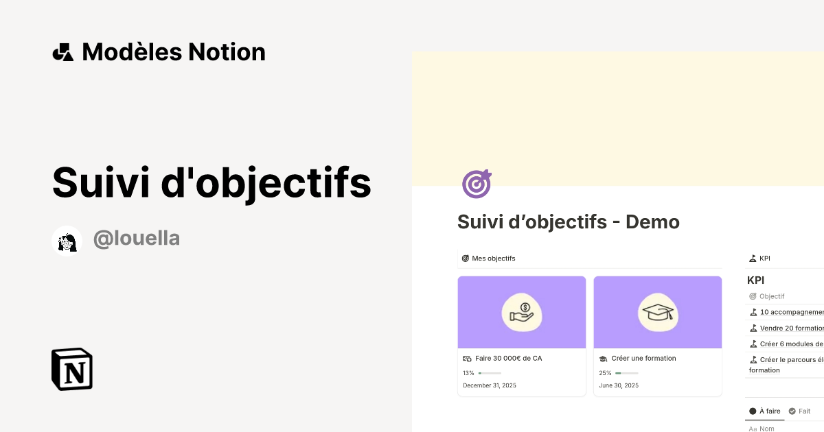 Modèle Suivi d'objectifs | Marketplace Notion