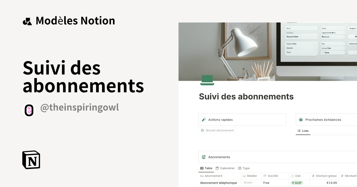 Suivi des abonnements | Modèle créé par The Inspiring Owl | Marketplace ...