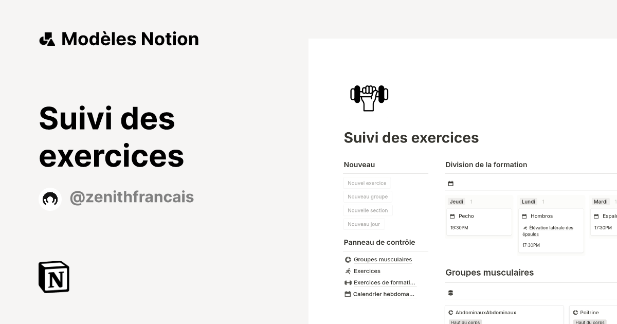 Modèle Suivi des exercices | Marketplace Notion
