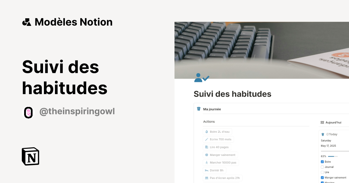 Suivi des habitudes | Modèle créé par The Inspiring Owl | Marketplace ...